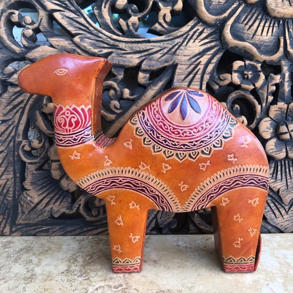 Accents | Tooled Leather Camel Figurine Cash Stash Box Piggy Bank ...